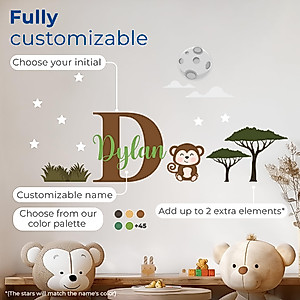 CRYPTONITE Personalized Name Jungle Animals Vinyl Wall Decor I Nursery Wall Decal for Baby Boy & Girl Decoration I Stickers for Kids I Multiple Options for Customization (D. Monkey)