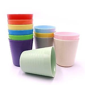 Muulaii Set of 12 Kids Plastic Cups- 8 oz Children Drinking Cups Reusable Unbreakable Plastic Stackable Water Tumblers for Kids & Toddlers Bright Colored- Dishwasher and Microwave Safe