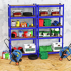 Vandise 5-Shelf Shelving Unit with MDF Boards, Adjustable Steel Shelve, 59H x 28W x 12D inch, 386lbs Loading Capacity per Shelf, Shelving Units and Storage for Kitchen and Garage (Blue)