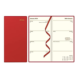 Letts of London Signature Weekly/Monthly Planner, 12 Months, January to December, 2024, Bonded Leather, Slim Size, 6.625" x 3.25", Burgundy (C38SUBY-24)