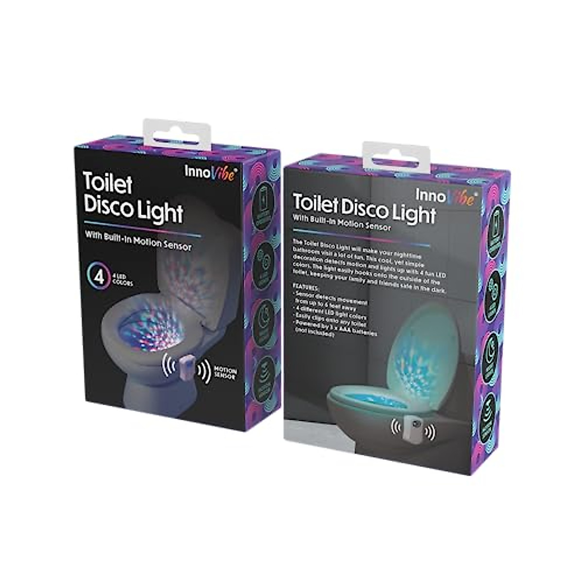 Toilet Disco Light, motion activated, turn your late night-light bathroom into an awesome experience, 4 awesome disco lights to optomize your fun, bathroom accessory, great for gifts, coolest toilet