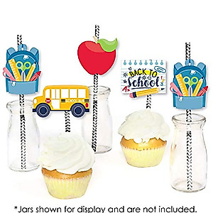 Big Dot of Happiness Back to School - Paper Straw Decor - First Day of School Classroom Striped Decorative Straws - Set of 24