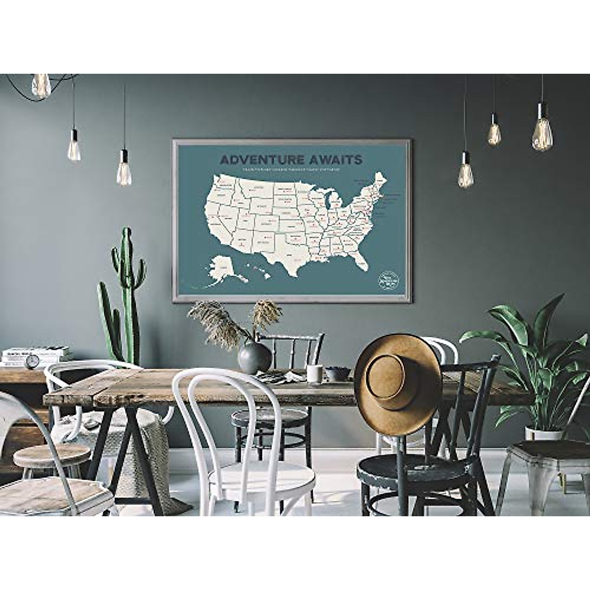 Epic Adventure Maps The United States Push Pin Map 24" x 17" - Unframed Travel Map to Mark Your Travels Around The USA - Multicolored Pushpins Included
