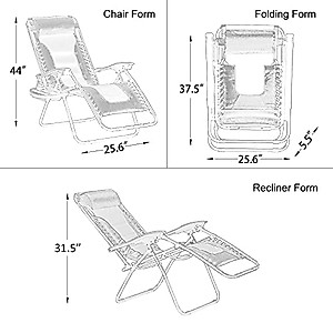 VOYSIGN Adjustable Steel Zero Gravity Lounge Chair, Large Size Padded Recliners w/Pillows and Cup Holder Trays, Support 350 lbs.