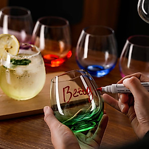 ColoVie 15 oz Stemless Wine Glasses Set of 6, Large Colored Wine Glasses, Short Wine Glass Set for Red Wine, White Wine, No Stem Margarita Glasses