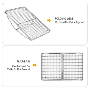 yETO Folding Campfire Grill Grate Over Fire Pit Camping Portable Fire Grate 304 Stainless Steel Cooking Grate with Adjustable Legs & Carry Bag for Camping Hiking Backpacking BBQ Outdoors