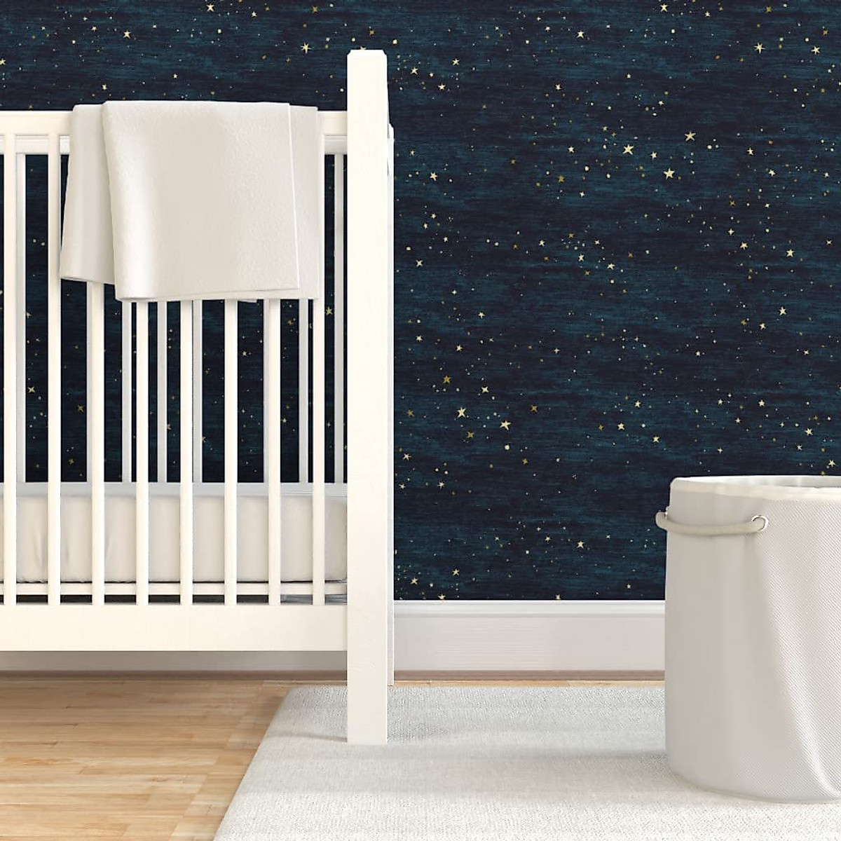 Removable Wallpaper Swatch - Night Sky Stars Midnight Blue Turquoise Nursery Hand Drawn Dark Cosmos Custom Pre-Pasted Wallpaper by Spoonflower