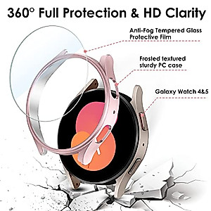 KIMILAR [5+5 Pack] Galaxy Watch 5/Galaxy Watch 4 Screen Protector Case 40mm, Anti-Fog Tempered Glass and Hard PC Protective Bumper Compatible with Samsung Galaxy Watch 5 40mm and Galaxy Watch 4 40mm