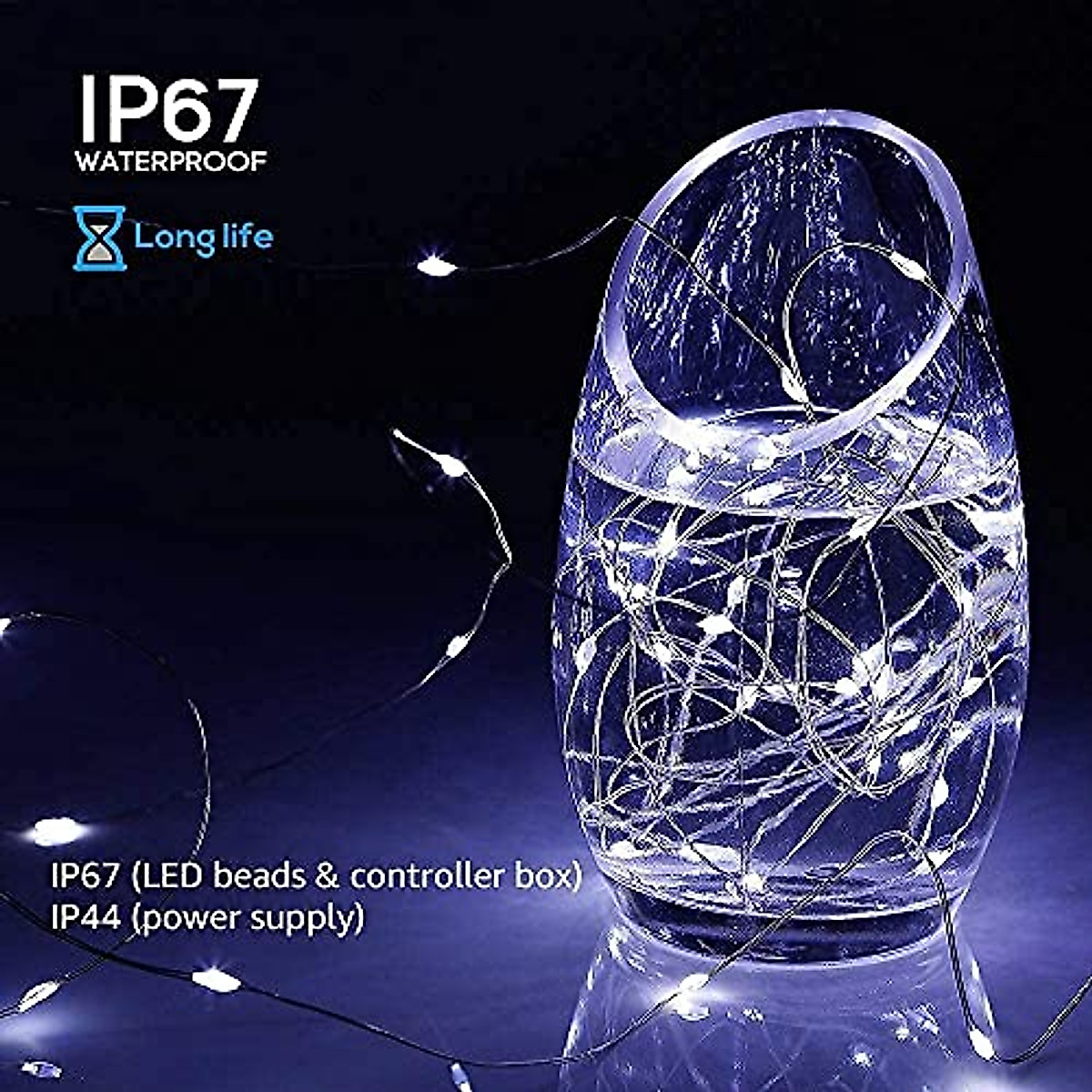 JosMega 2 Pack Solar Powered Fairy String Lights Outdoor Waterproof 8 Modes Twinkle Christmas Decorations Lights, Each 33ft-100LED, 40ft-120LED, 66ft-200LED, 80ft-240LED, (White, 33)