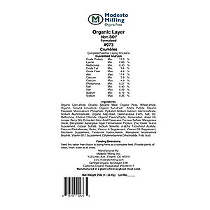 Modesto Milling Organic, Non-GMO Layer Crumbles for Chickens, Formulated Without Soy, 25lbs; Item# 973