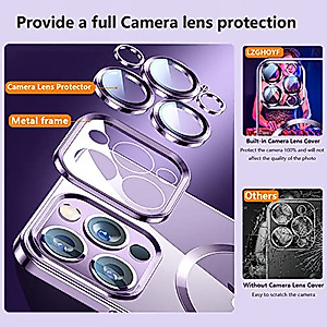 LZGHOYF Magnetic Clear Case for iPhone 14 Pro Max Phone Case Built-in Camera Lens Protector Compatible with MagSafe Slim Magnet Case for iPhone 14 Pro Max 6.7 Inches - Purple