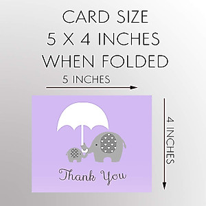 The Invite Lady Elephant Baby Shower Thank You Cards Baby Girl Baby Shower Thank You Notes Little Peanut Purple Grey Gray Hearts Baby Elephant Mommy and Me Umbrella Girls Baby Shower (24 Count)