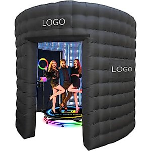 Inflatable 360 Photo Booth Enclosure, RGB Lights Backdrop Photobooth 10ft (Width) x 8ft (Height) for Party Events Live Streaming Rental