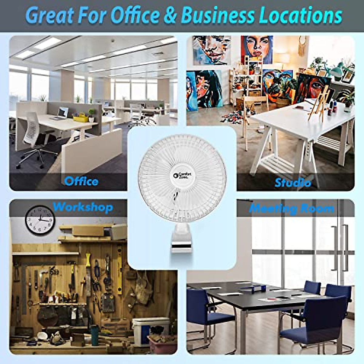 Comfort Zone CZ6CBK 6" Quiet Portable Indoor 2-Speed Desk Fan with Clip and Fully Adjustable Tilt, Black