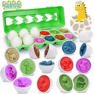 Toddler Toys Age 1-2 Boy Girl 12 Pcs Easter Eggs Dinosaur Matching Eggs Toys for Kids Color Recognition Montessori Learning Toys for 1 2 3 Year Old Boys Girls Easter Basket Stuffers for Toddlers Baby