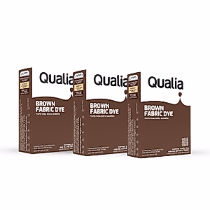 Qualia All Purpose Powder Fabric Dye, Easy to Use Dye for Natural Fabrics: Cotton, Wool, Silk, Wood, & Linen, Ultra Concentrated Colors, Brown, 3 Pack