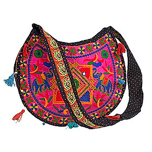 Floral Colorful Shoulder Bag Crossbody Hobo Satchel Hippie Boho Fashion Women Functional Stylish Everyday (Pink Elephant)