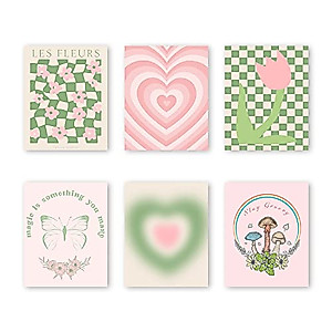 InSimSea Green and Pink Wall Art Set for Living Room, Danish Pastel Aesthetic Room Decor, Abstract Home Wall Art Decorations for Living Room, 8X10in,UNFRAMED