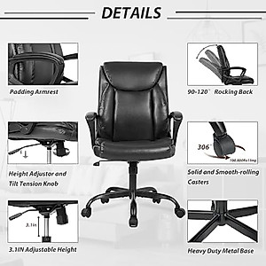 Home Office Chair,PU Leather Mid Back Computer Chair with Lumbar Support,Executive Desk Chair with 360-Degree Rolling Swivel Tilt，Ergonomic Desk Chair with Padded Armrest for Adult Men Women,Black