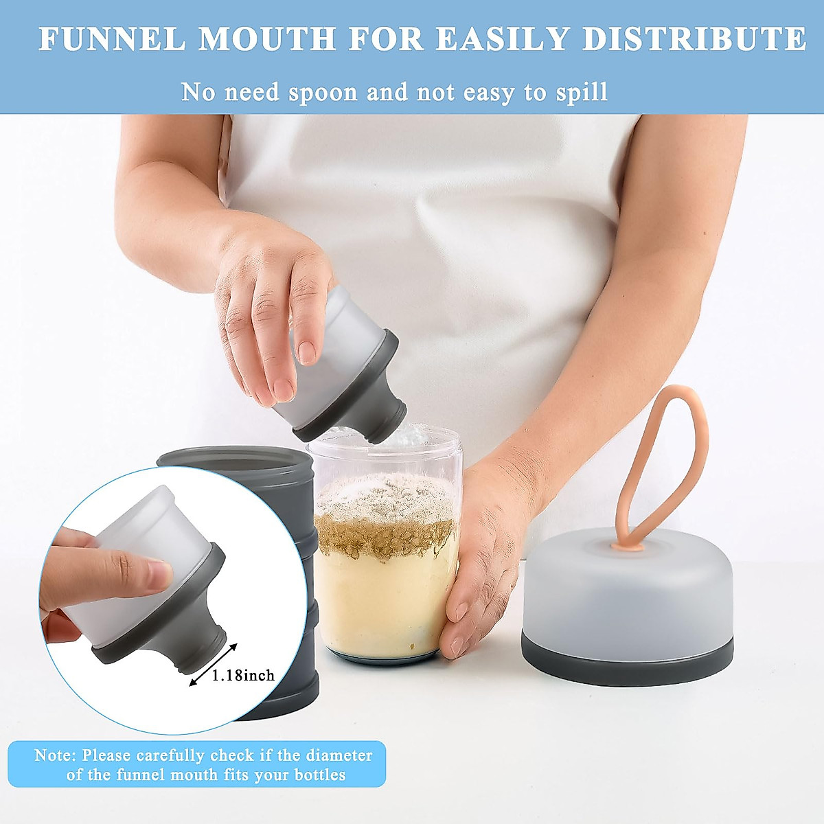 Milkary 4Pcs Protein Powder Storage Container, 4 Layer Stackable Leak-proof Formula Dispenser to Go with Funnels Stand, Portable Keychain Travel Protein Powder Container for Workout Fitness Travel