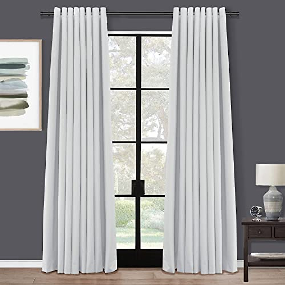 INOVADAY White Blackout Curtains 84 Inches Long, Lightweight Room Darkening Curtains for Bedroom Living Room Grommet Top Black Out Window Drapes - Greyish White, W50 x L84, 2 Panels Set