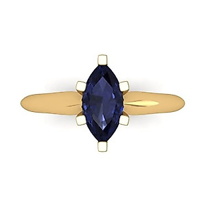 Clara Pucci 1.0 ct Marquise Cut Solitaire Simulated Blue Sapphire Engagement Bridal Promise Anniversary Ring 18K Yellow Gold Size 5.5