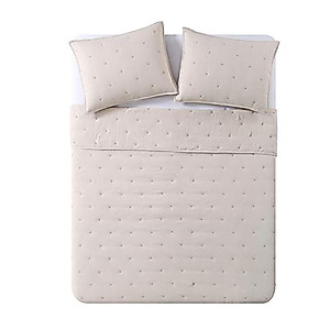 BOURINA Reversible Bedspread Coverlet Set - Pre-Washed Microfiber Ultra Soft Lightweight Star Quilted 3-Piece Quilt Set King, Beige