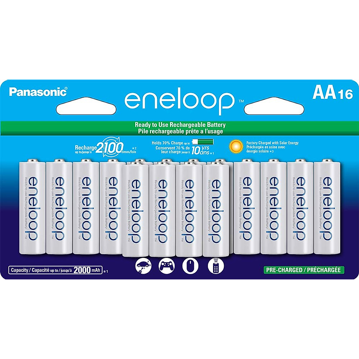 Eneloop Panasonic BK-3MCCA16FA AA 2100 Cycle Ni-MH Pre-Charged Rechargeable Batteries & BQ-CC55SBA Advanced Individual Battery 3 Hour Quick Charger with 4 LED Charge Indicator Lights, White