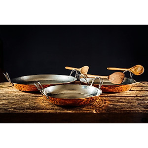 Sertodo Copper Alicante Paella Cooking Pan | 12 inch diameter | Patented Stainless Steel Handle Design| Hand Hammered, Heavy Gauge, 100% Pure Copper | Serves 4 Adults
