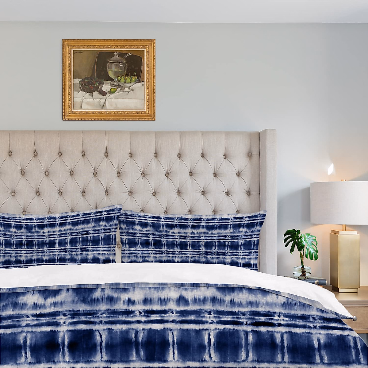 Shrahala Blue Tie Dye Duvet Cover Set Twin Size, Shibori Striped Navy Indigo Abstract Folk 3 Pieces Soft Brushed Duvet Covers with Button Closure, 100% Cotton (No Comforter)