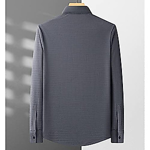 Maiyifu-GJ Men Jacquard Casual Dress Shirt Regular Fit Button Down Business Shirts Solid Turn-Down Collar Long Sleeve Shirts (Grey,56)