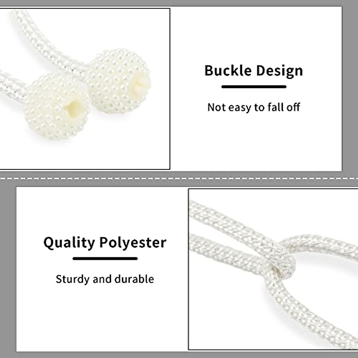 8 Pack Curtain Tie Backs, Pearl Curtain Ties Decorative Rope, Modern Rope Buckle Curtain Holdbacks Holder for Home Bedroom Office (White)
