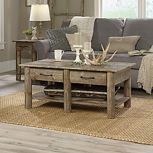 Sauder Boone Mountain Coffee Table, L: 43.07" x W: 23.47" x H: 17.95", Rustic Cedar Finish