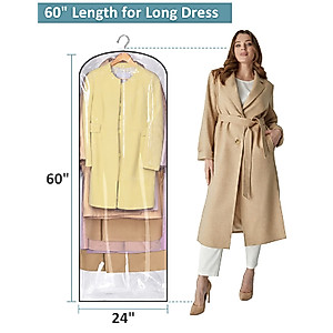 AOODA 10" Gusseted Dress Bags for Gowns Long, 60" All Clear Garment Bags for Hanging Clothes Storage, Large Hanging Clothing Bag for Closet Dress Cover for Coats (3 Packs)