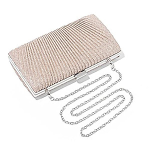 Yokawe Women's Evening Bag Gold Glitter Pleated Clutch Purse Bridal Wedding Party Prom Handbag (Champagne)