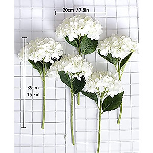 PARTY JOY 5PCS 15.4In Artificial Hydrangea Silk Flowers Bouquet Faux Hydrangea Stems for Wedding Centerpieces Home Decor (White, 5)