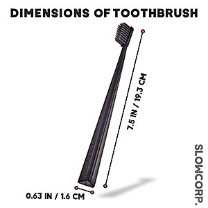 SLOWCORP. Soft Charcoal Bristle Toothbrush, Free-Standing Base for Kids and Adults, BPA-Free, Natural Teeth Whitening Dental Care, Vegan Certified (Black)