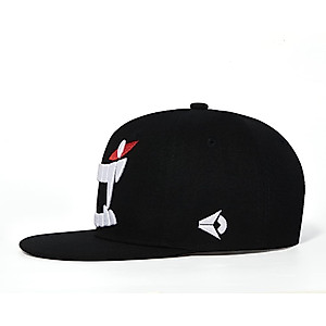 Quanhaigou Men's Black Snapback,Big Teeth Adjustable Baseball Hat 3D Embroidery Cartoon Caps