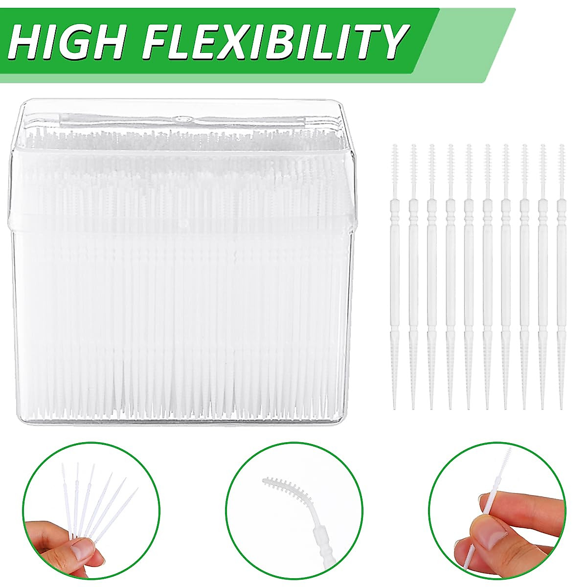 JiaUfmi 1100Pcs Dental Picks Plastic Toothpick Oral Hygiene 2 Way Interdental Brush Stick