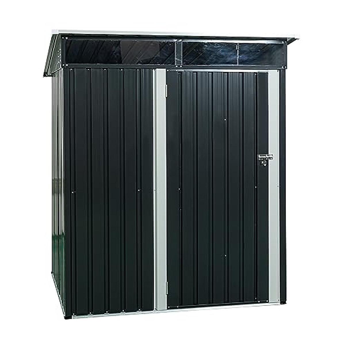 Outdoor Storage Shed 5 x 3 FT, Galvanized Metal Garden Shed with Sliding Door and Air Vents, Weather-Resistant Outdoor Storage Clearance for Backyard Patio Lawn Deck (Black)