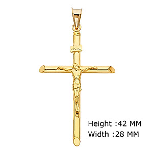 14K Yellow Gold Jesus Engraved Cross Pendant - Crucifix Charm Polish Finish - Handmade Spiritual Symbol - Gold Stamped Fine Jewelry - Great Gift for Men & Women, 42 x 28 mm, 1.6 gms