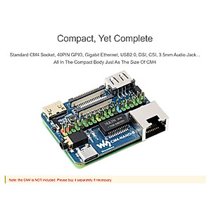 Nano Base Board (B) for Raspberry Pi Compute Module 4, Same Size as CM4, with Standard CM4 Socket, Raspberry Pi 40PIN GPIO, Gigabit Ethernet, USB2.0, DSI, CSI, HDMI, 3.5mm Audio Jack etc.