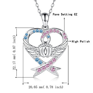 925 Sterling Silver Miscarriage Necklace Heart Pink and Blue Ribbon Bracelet Infant Pregnancy Loss Awareness Memorial Jewelry Sympathy Gift for Women Mom (Heart Miscarriage Necklace)