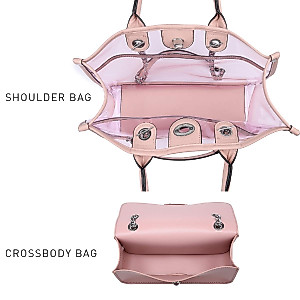 Large Clear Tote Bag Top handle Bag for Women Handbag Messenger Crossbody Purse With Turn Lock Closure (2 Sets) (Pink)