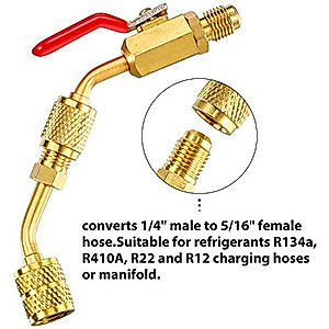 7 Pieces Air Conditioning Refrigerant Angled Compact Ball Valve 1/4 Inch for R410A R134A R12 R22 HVAC and R410A Adapter 5/16 Inch Female to 1/4 Inch Male Flare for Mini Split System