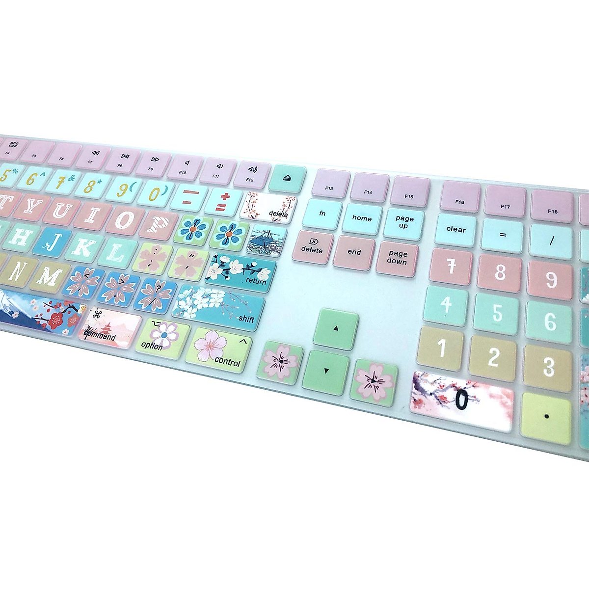 SANFORIN Silicone Keyboard Cover for Apple iMac Magic Keyboard with Numeric Keypad MQ052LL/A (Model: A1843, 2017 2018 Release), Cute Print Keyboard Skin, US Layout, Sakura