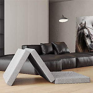 Dyonery Folding Mattress, 4 Inch Queen CertiPUR-US Certified Memory Foam Foldable Camping Mattress with Washable Cover, 80"×60"×4", Grey