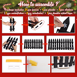 36PCS Christmas Tree Fence Black Decorations - Xmas Indoor Outdoor Gate for Pet Garden Plastic Picket Fences Party Decor (Assembly Needed)