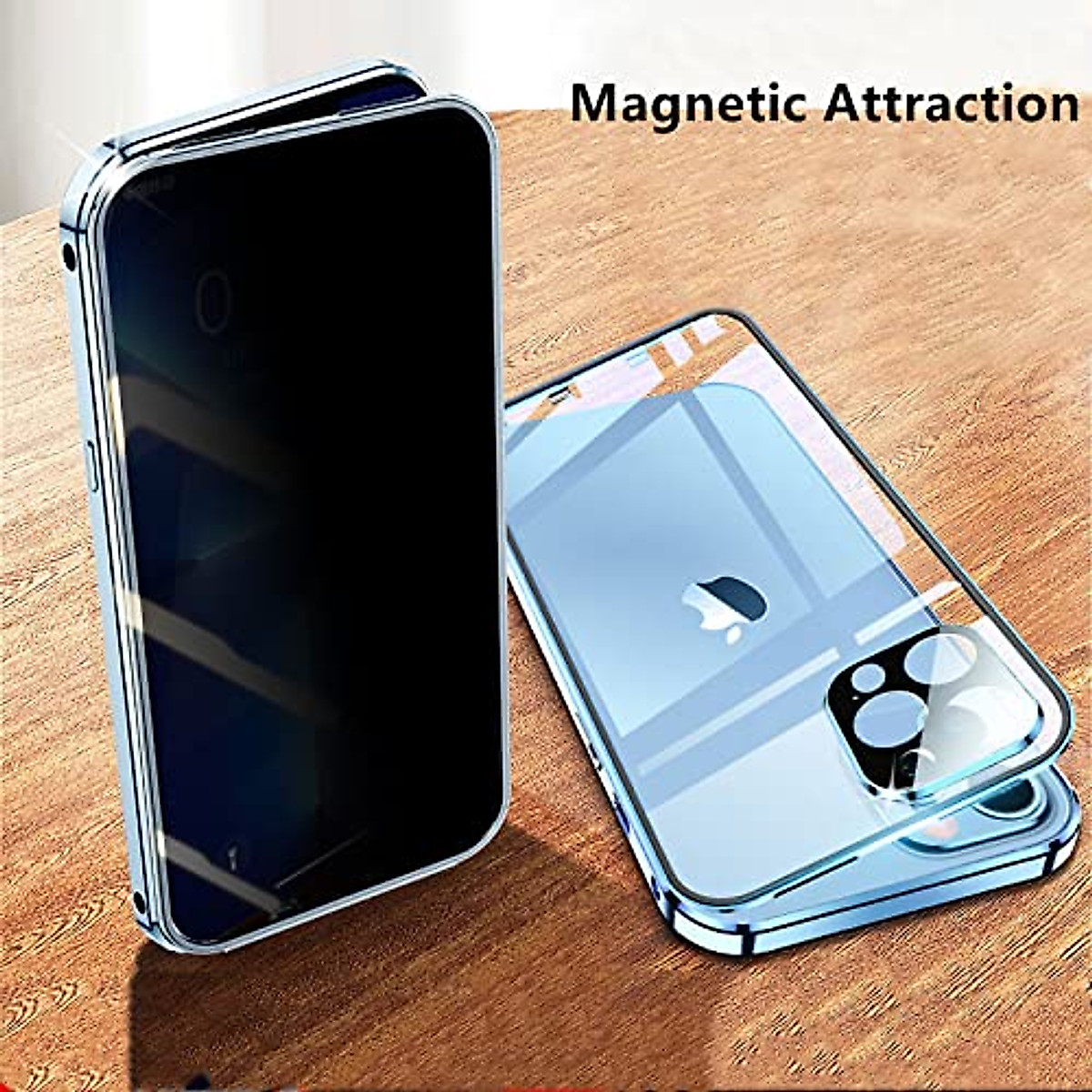 Jonwelsy Anti Peeping Case for iPhone 13 Pro Max, 360 Degree Protection Cover, Privacy Tempered Glass Anti-Spy Case Cover, Magnetic Adsorption Bumper Metal Frame Case for 13 Pro Max (Gold)