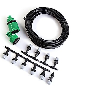 Misting Cooling System,4/7mm Watering Tubing,Misting Nozzle Sprinkler,Faucet Adapter Outdoor Garden Patio Greenhouse Micro Drip Irrigation Kit (5M Watering Set)
